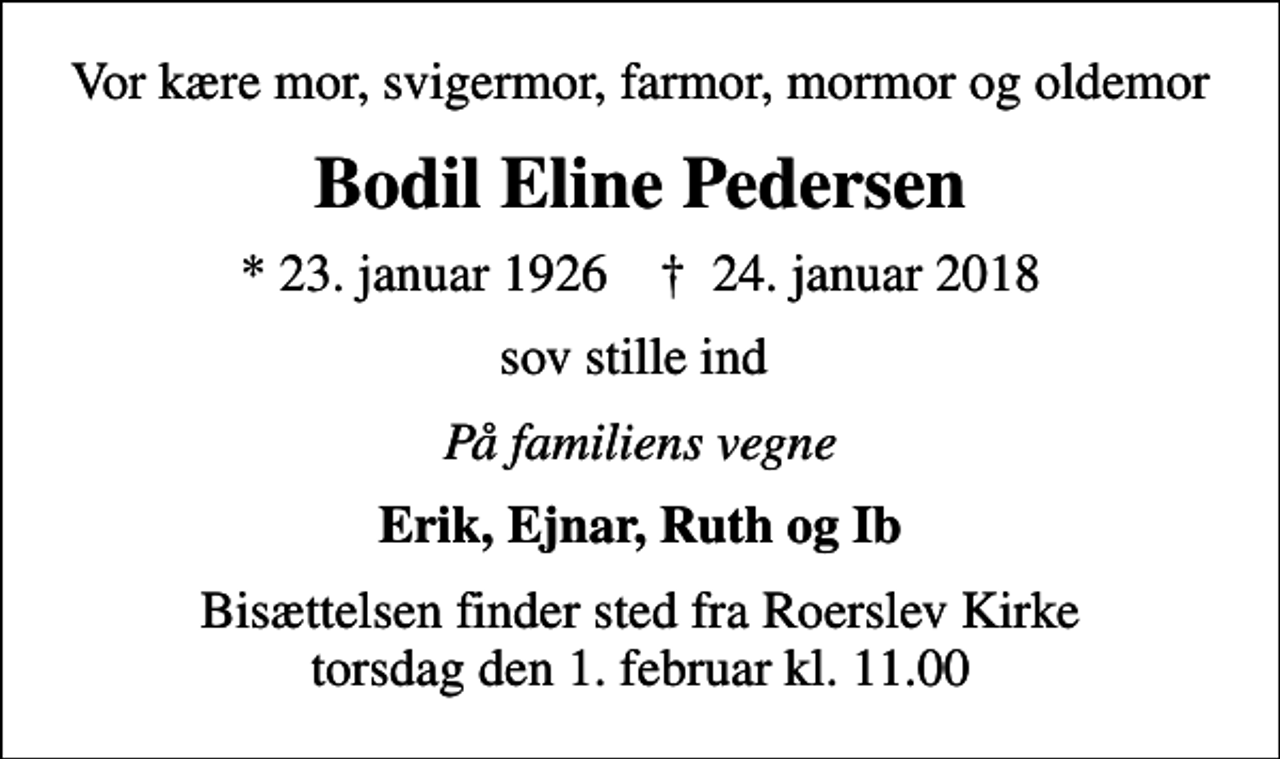 Bodil Eline Pedersen | Dødsannoncer i Danmark