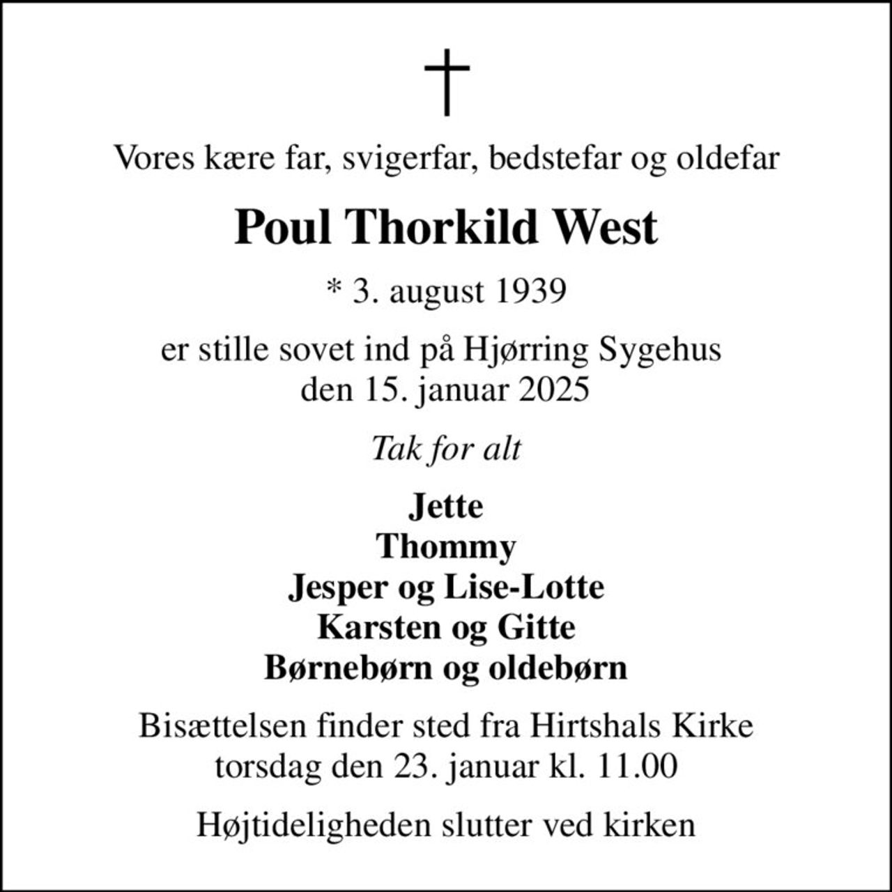 Poul Thorkild West | Danmarks største medie for mindesider og dødsannoncer