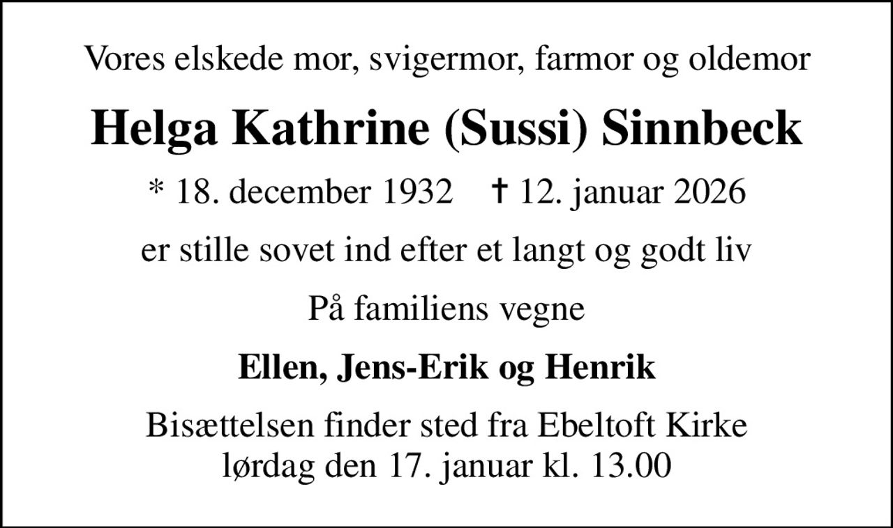 Helga Kathrine Sinnbeck | Danmarks største medie for mindesider og ...