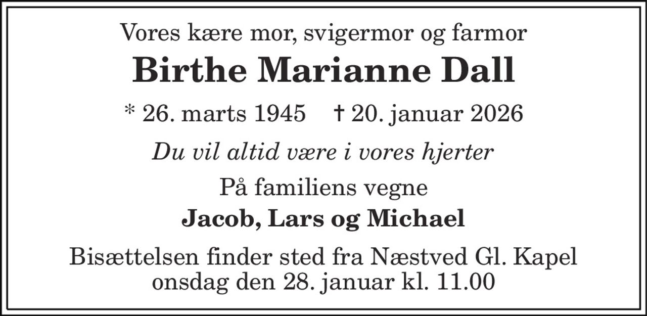 Birthe Marianne Dall | Danmarks største medie for mindesider og ...