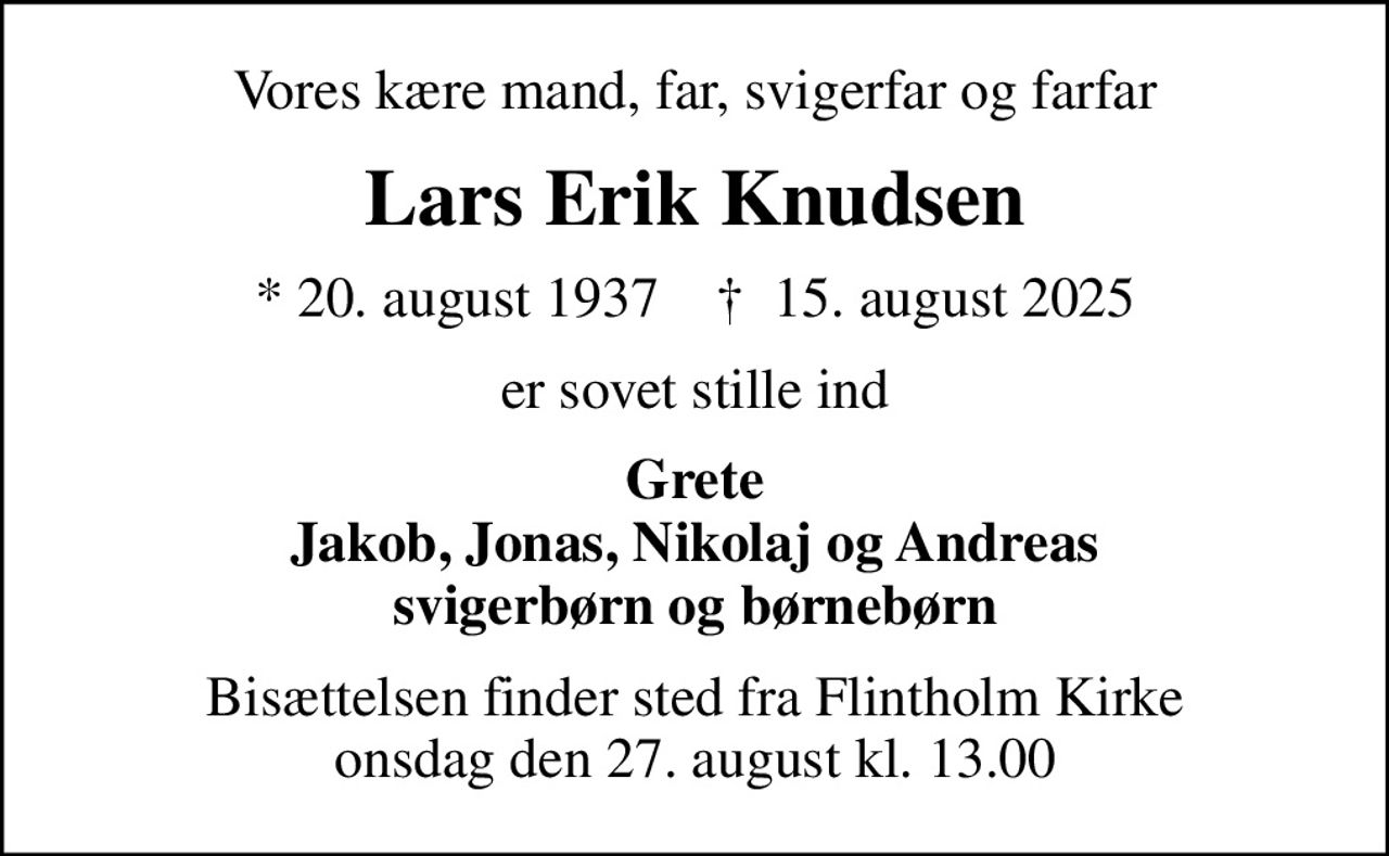 Lars Erik Knudsen | Danmarks største medie for mindesider og dødsannoncer