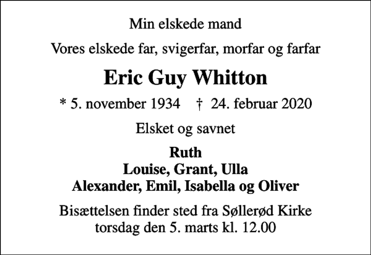 Eric Guy Whitton | Danmarks største medie for mindesider og dødsannoncer