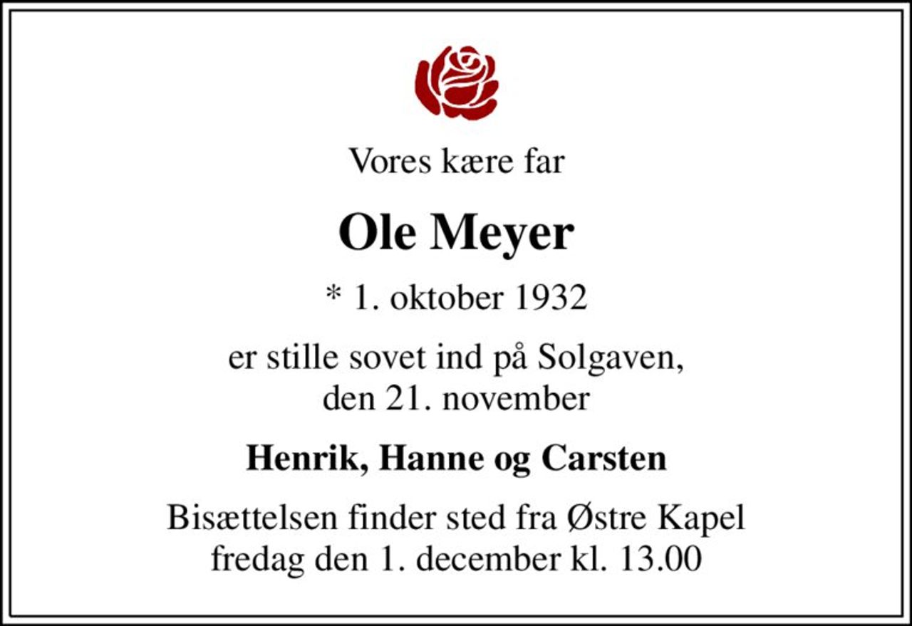 Ole Meyer | Dødsannoncer i Danmark