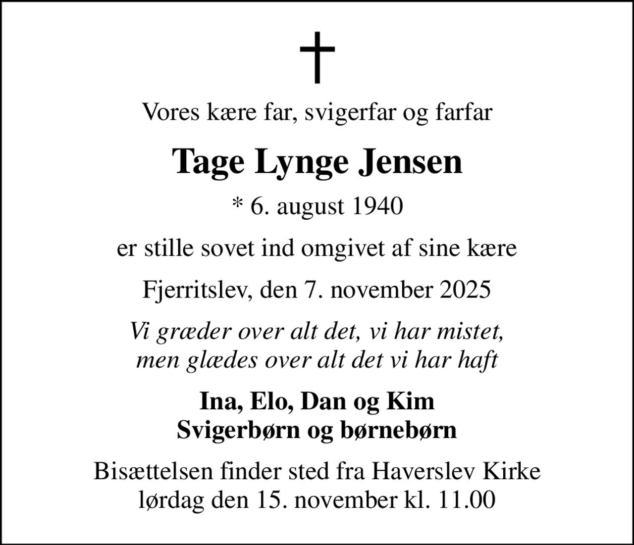 Tage Lynge Jensen | Danmarks største medie for mindesider og dødsannoncer