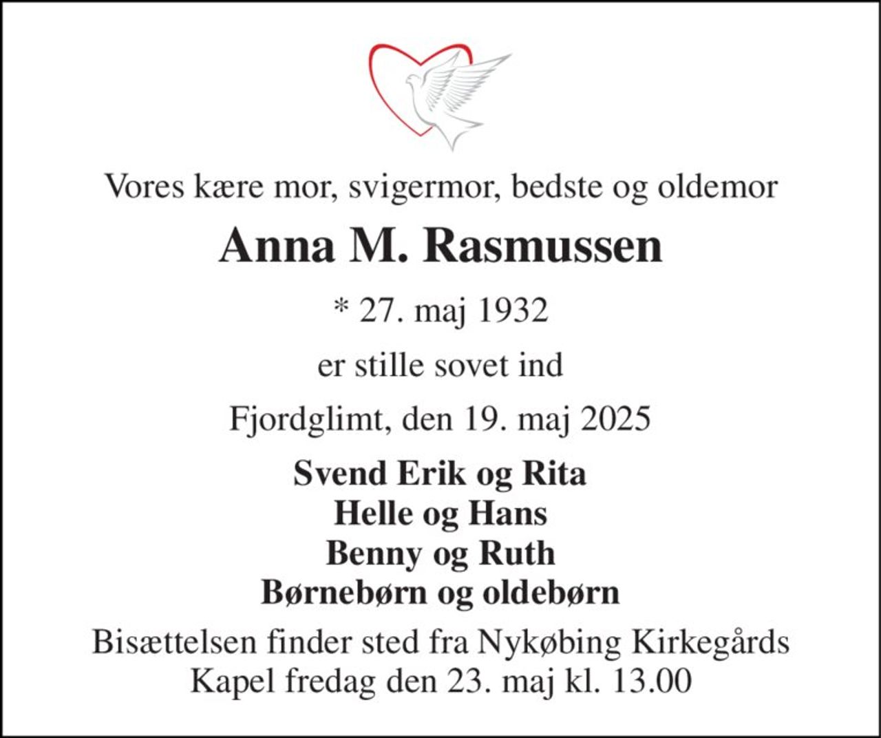 Anna Margrete Rasmussen | Dødsannoncer i Danmark