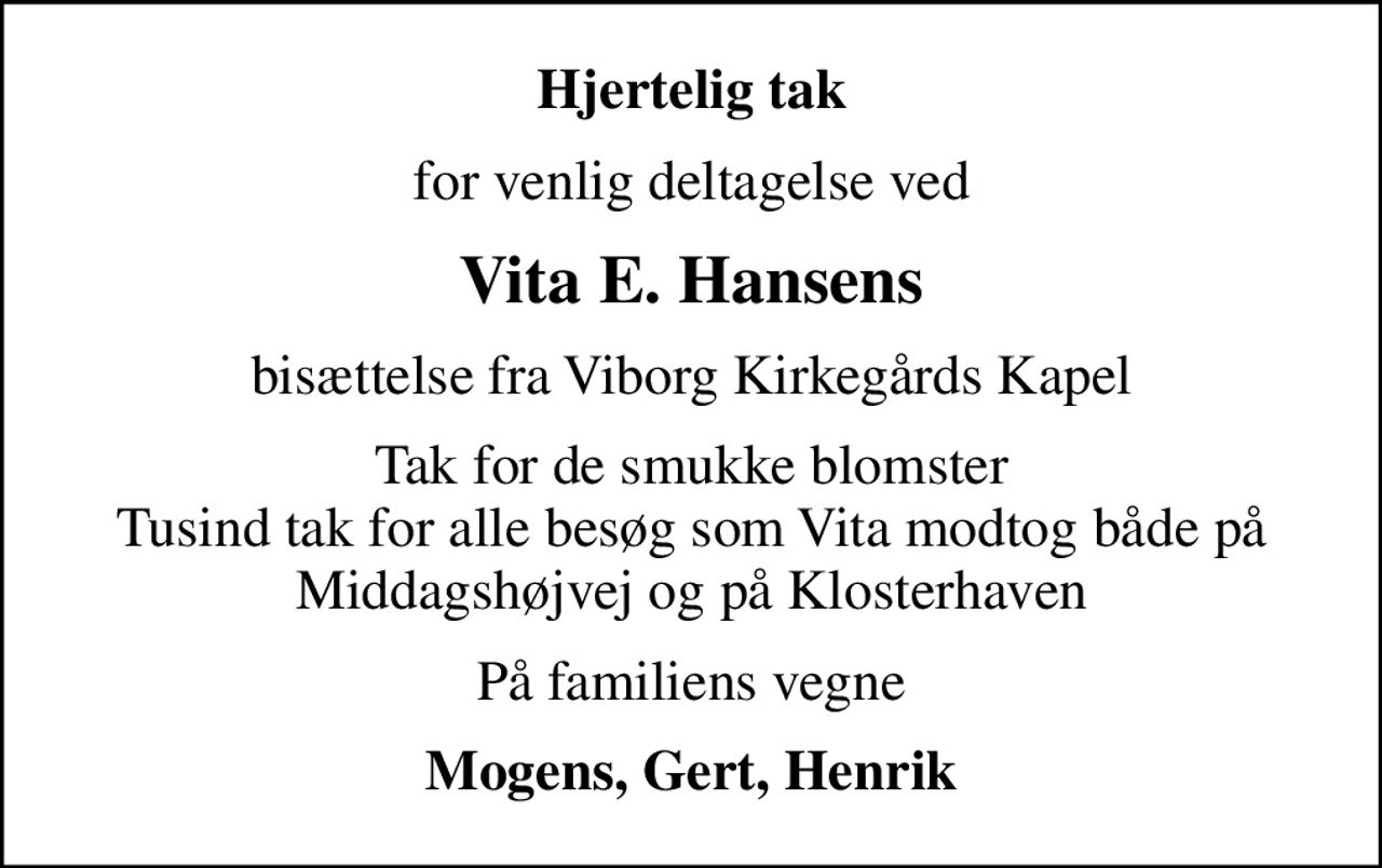 Vita Elise Hansen | Danmarks største medie for mindesider og dødsannoncer