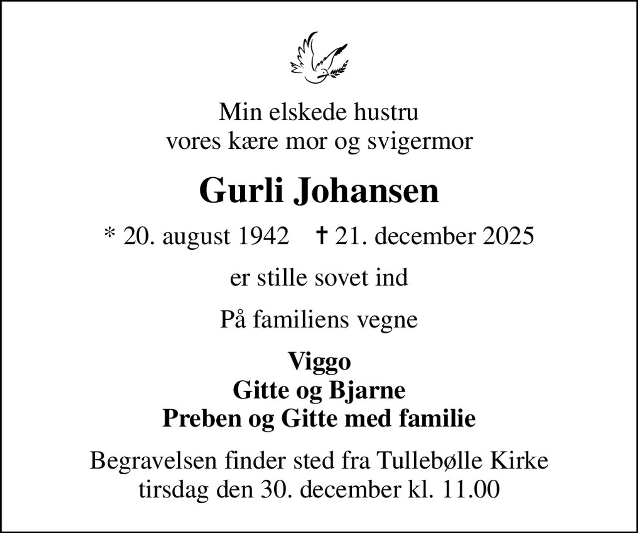 Gurli Johansen | Danmarks største medie for mindesider og dødsannoncer