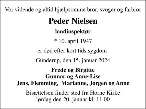 Peder Jessen Nielsen | Dødsannoncer i Danmark