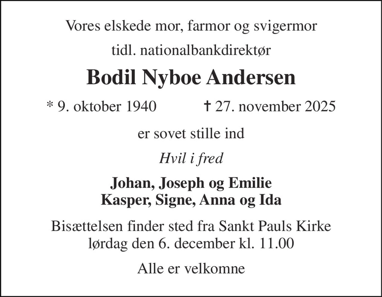 Bodil Nyboe Andersen | Danmarks største medie for mindesider og dødsannoncer