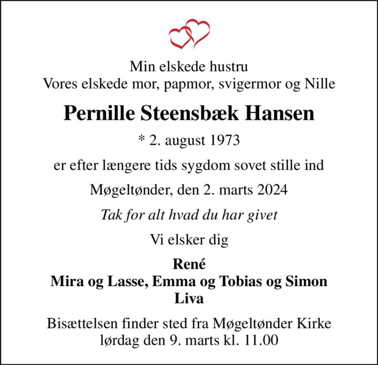 Pernille Steensbæk Hansen | Danmarks største medie for mindesider og ...