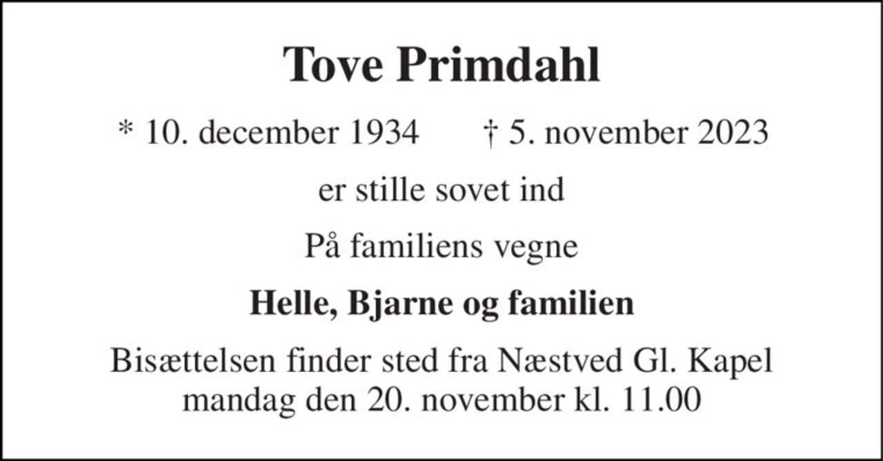 Jenny Tove Annelise Primdahl | Danmarks største medie for mindesider og ...