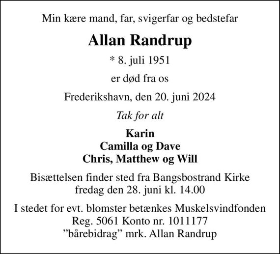 Allan Randrup | Dødsannoncer i Danmark
