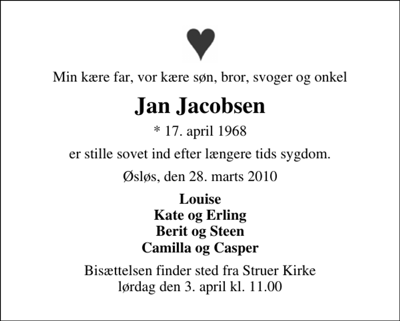 Jan Jacobsen | Danmarks største medie for mindesider og dødsannoncer