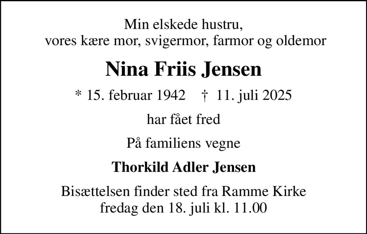 Nina Friis Jensen | Dødsannoncer i Danmark