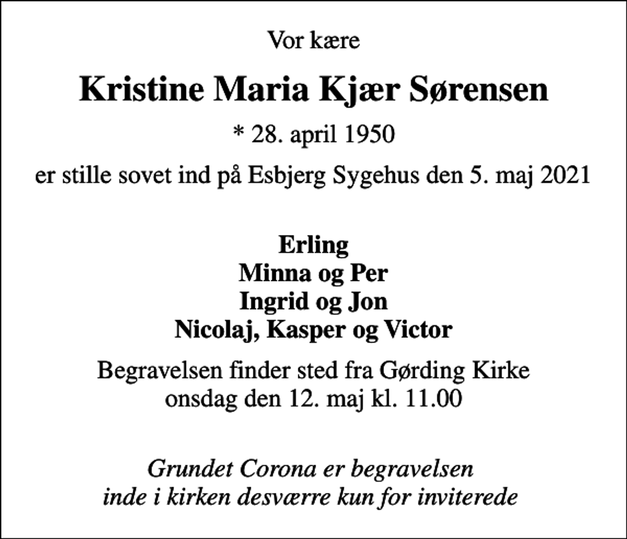 Kristine Maria Kjær Sørensen | Dødsannoncer i Danmark