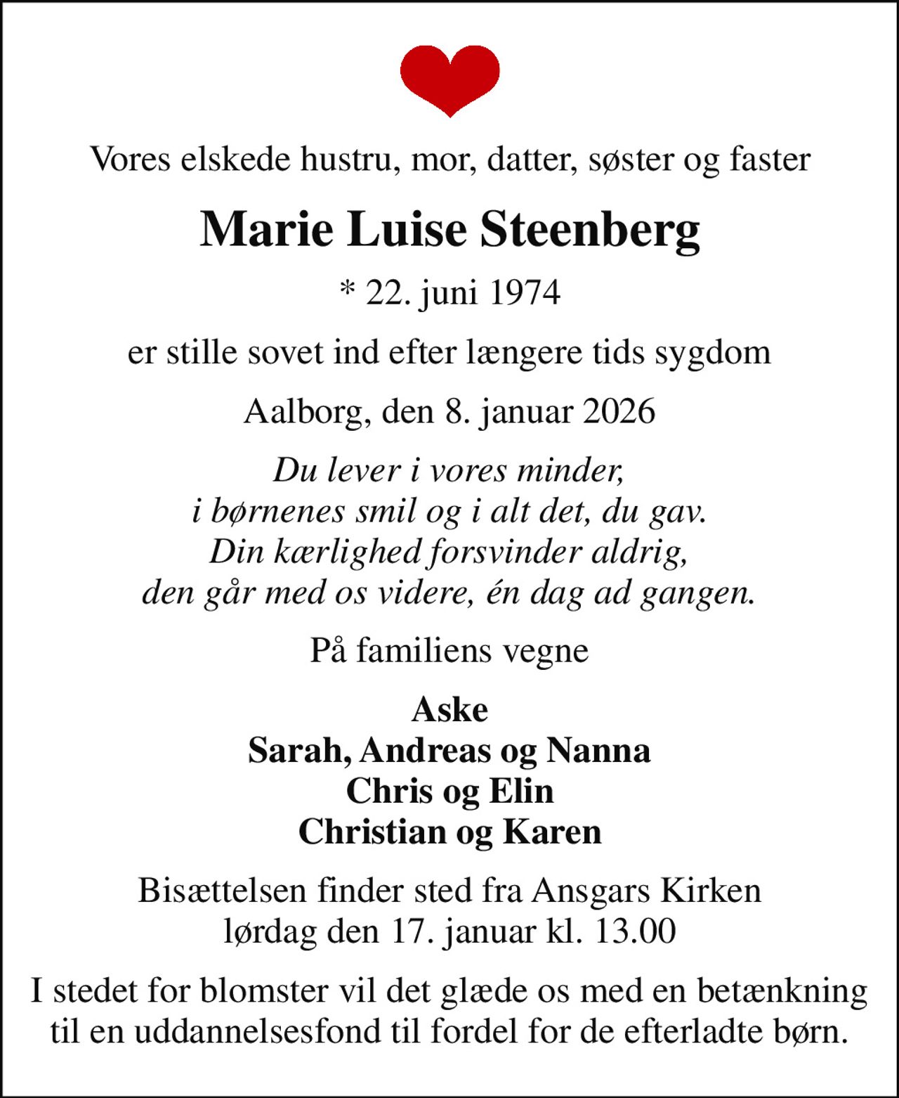 Marie Luise Steenberg | Danmarks største medie for mindesider og ...