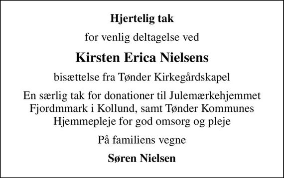 Kirsten Erica Nielsen | Dødsannoncer i Danmark