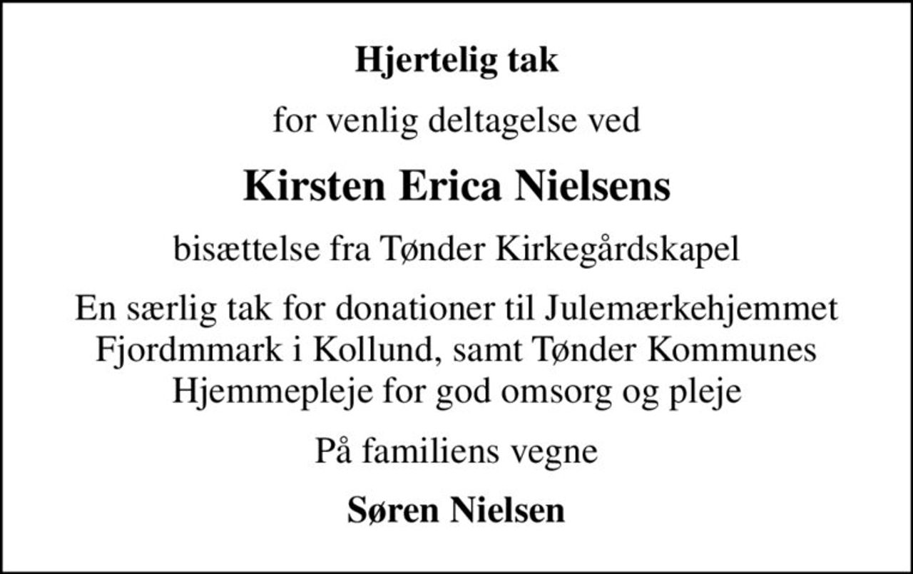 Kirsten Erica Nielsen | Danmarks største medie for mindesider og ...
