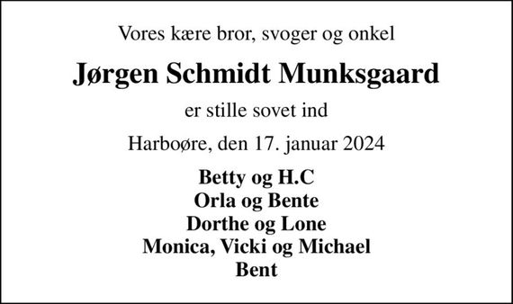 Jørgen Schmidt Munksgaard | Dødsannoncer i Danmark