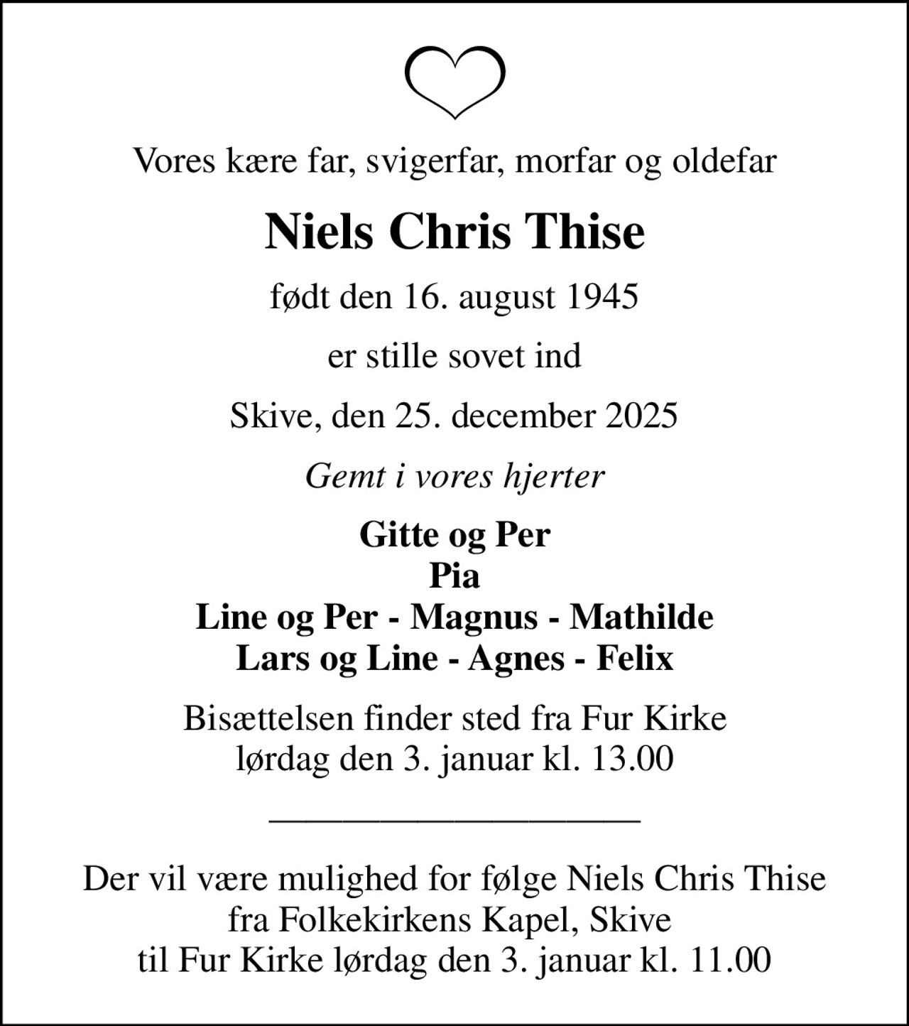 Niels Chris Thise | Danmarks største medie for mindesider og dødsannoncer