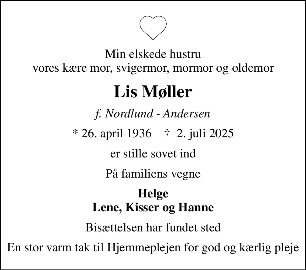 Lis Møller | Danmarks største medie for mindesider og dødsannoncer