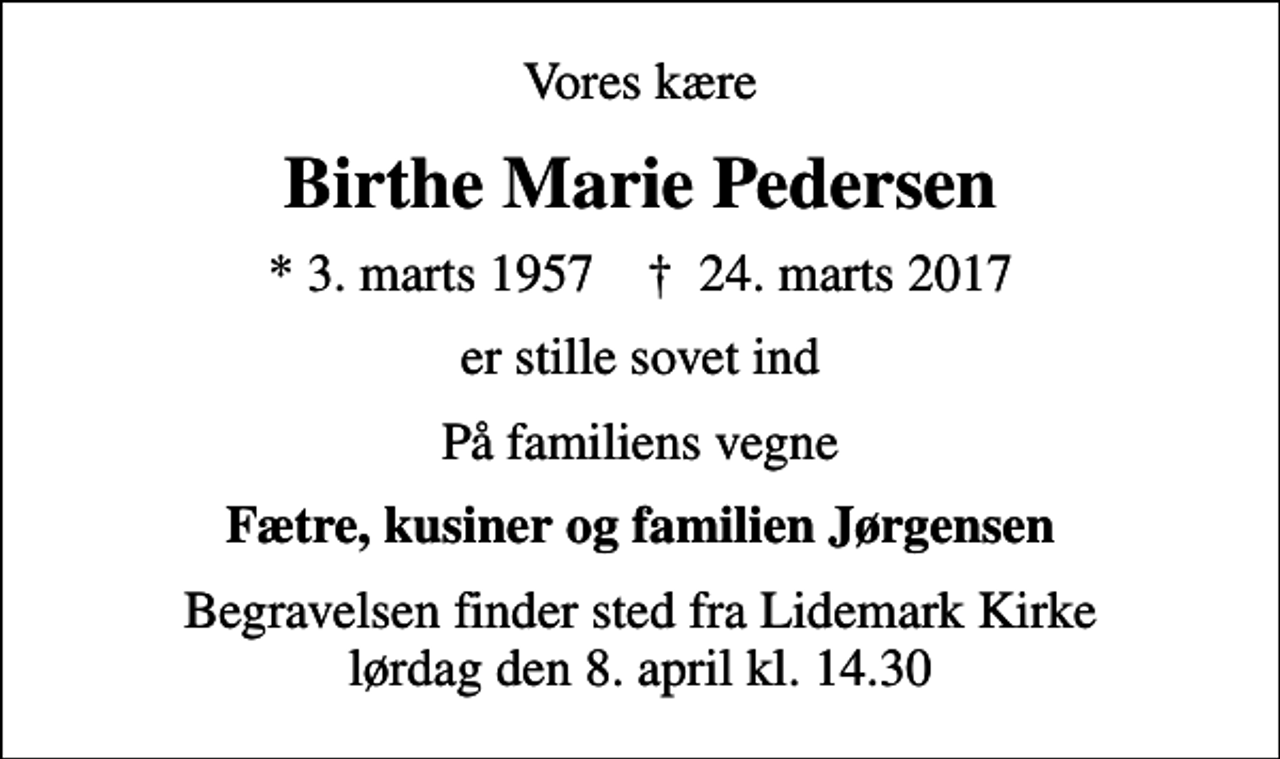 Birthe Marie Pedersen | Danmarks største medie for mindesider og ...
