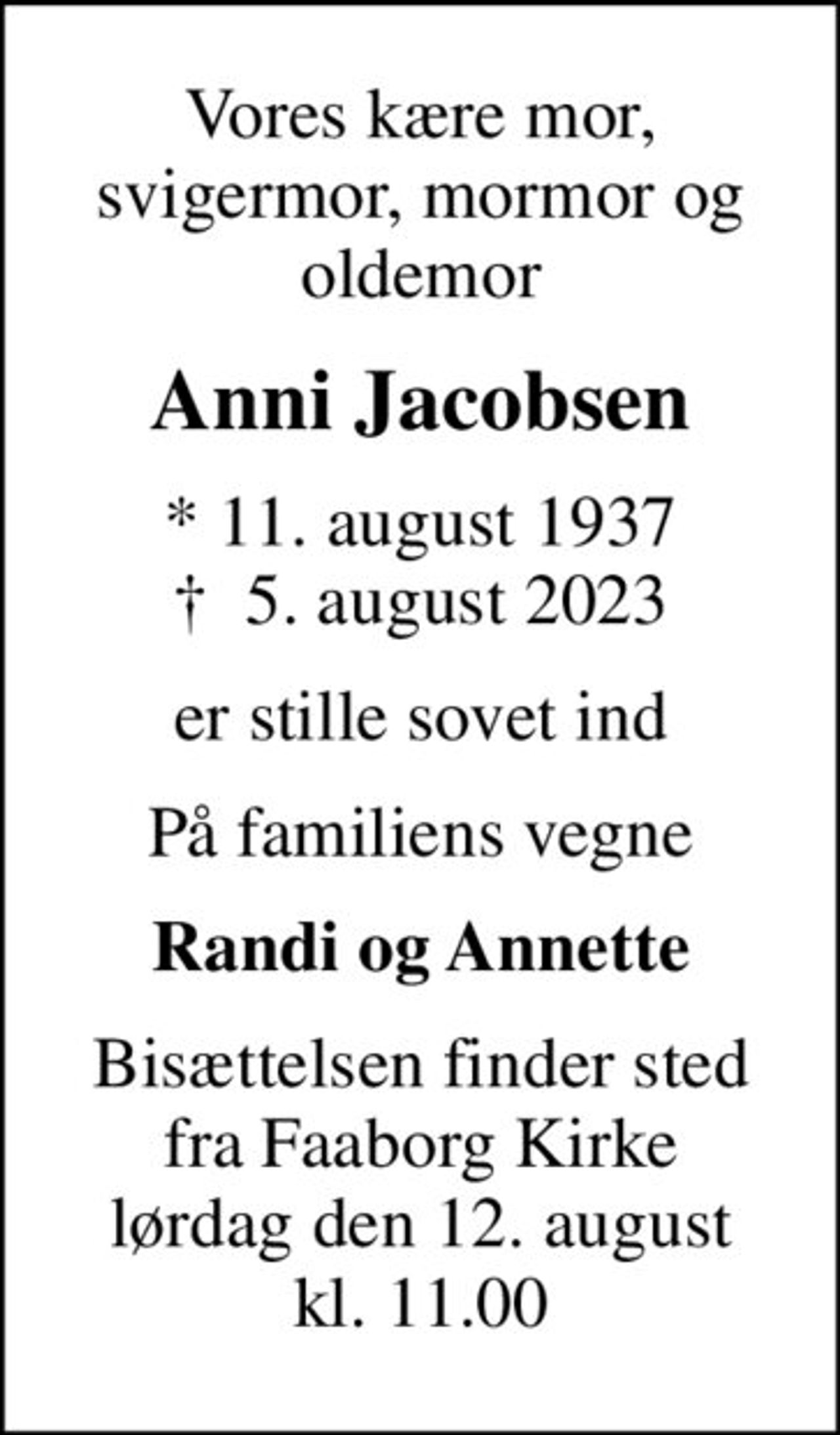 Anni Jacobsen | Danmarks største medie for mindesider og dødsannoncer
