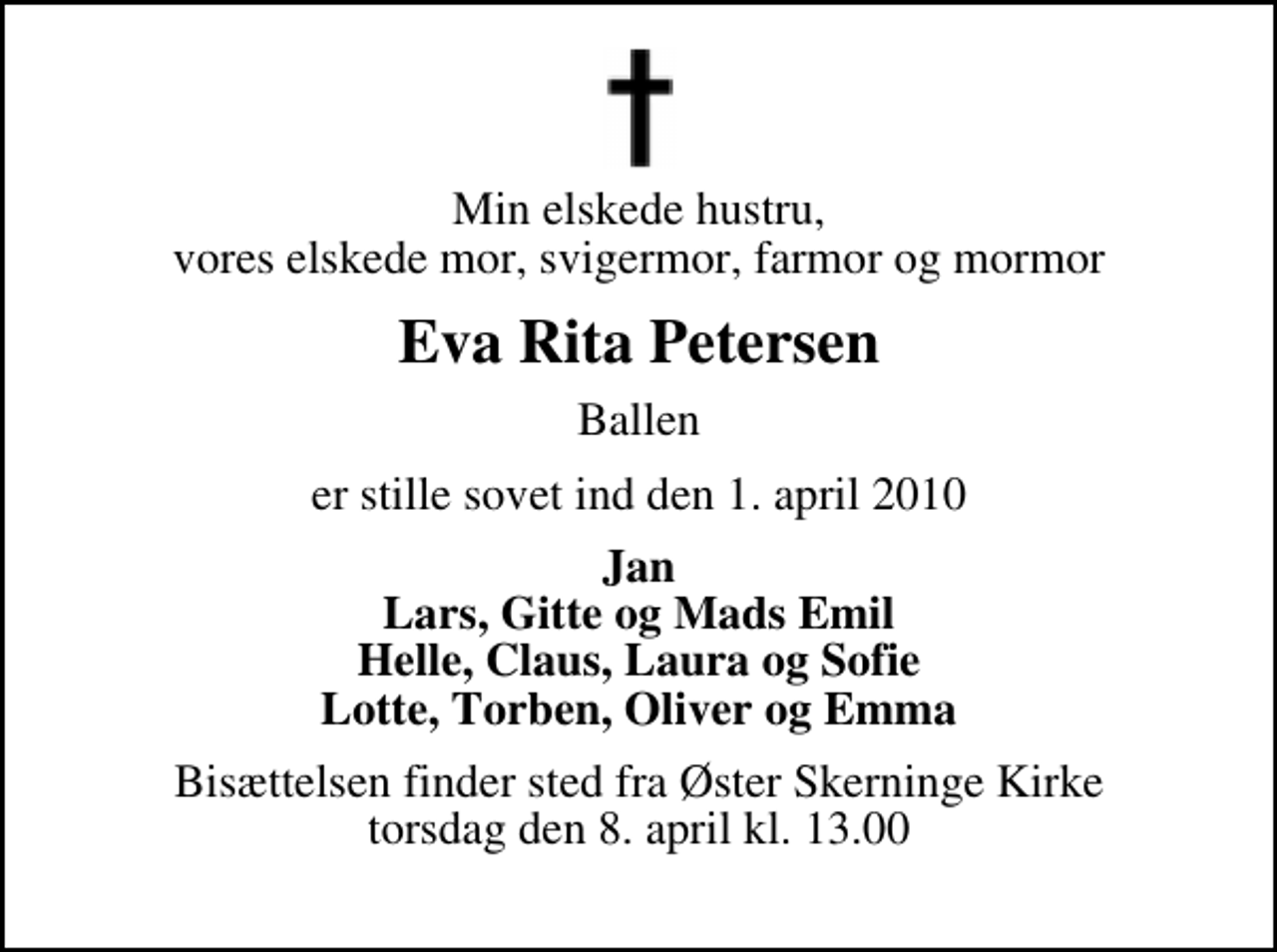 Eva Rita Pedersen | Dødsannoncer i Danmark