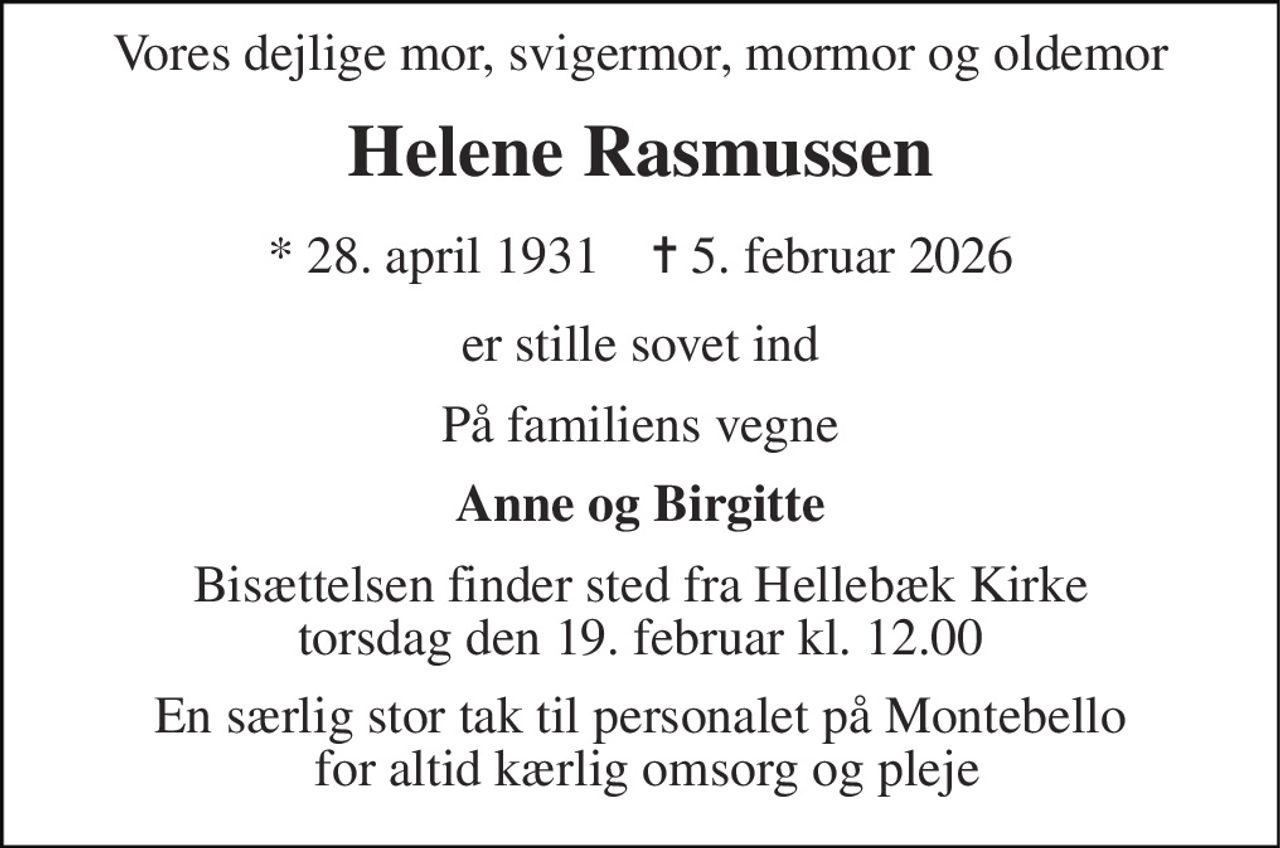 Helene Rasmussen | Danmarks største medie for mindesider og dødsannoncer