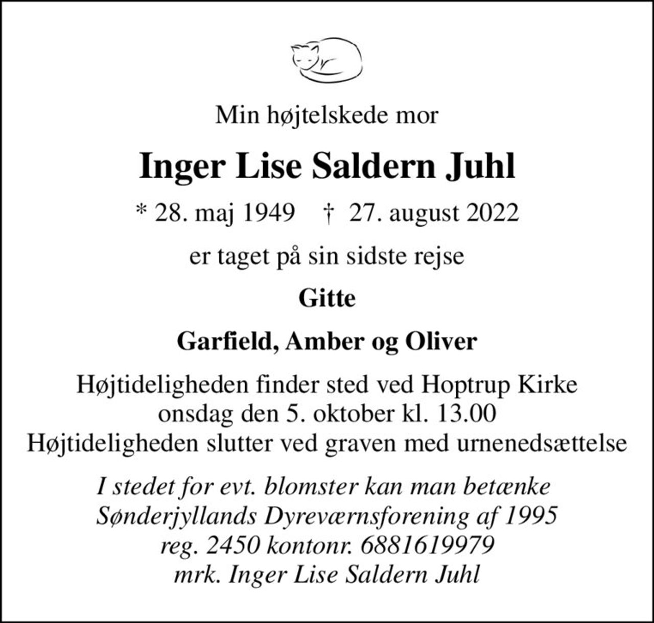 Inger Lise Saldern Juhl | Dødsannoncer i Danmark