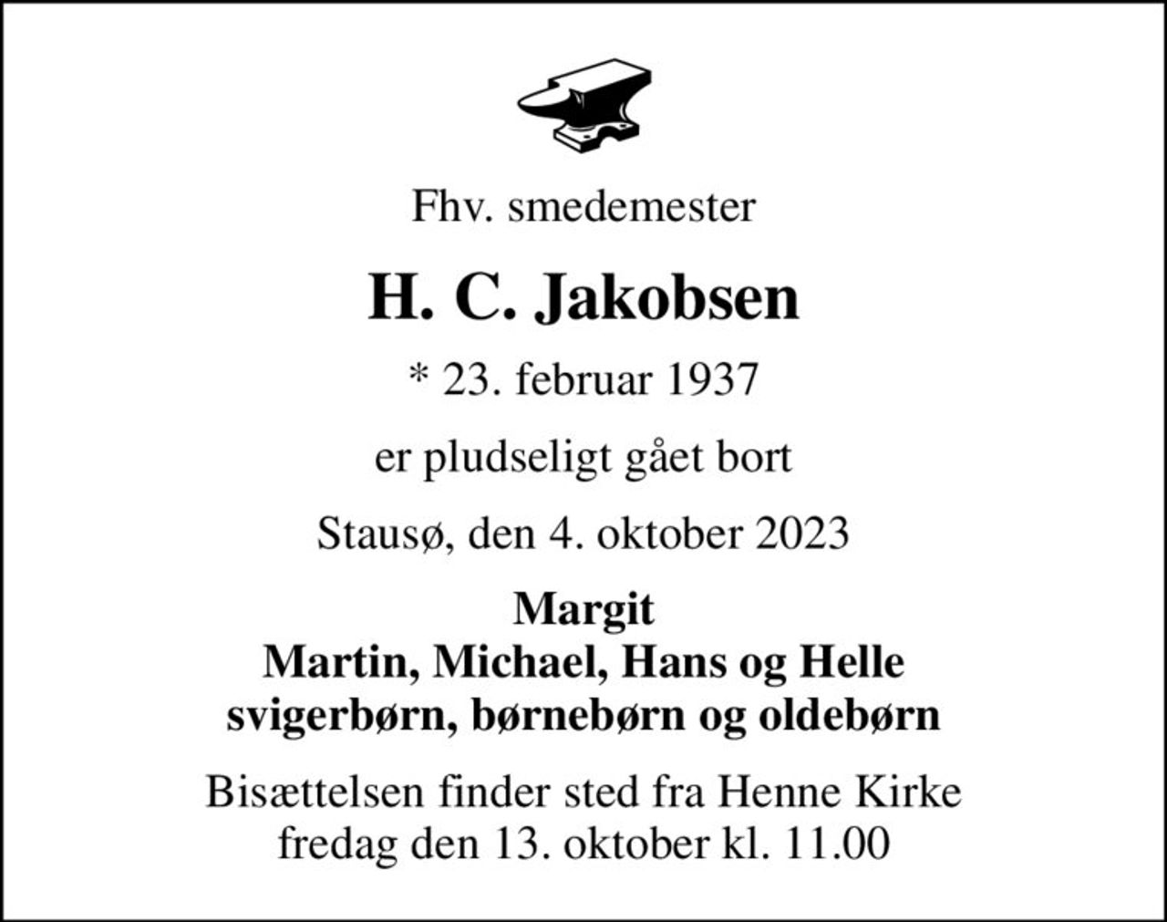 Hans Christian Jakobsen | Danmarks største medie for mindesider og ...
