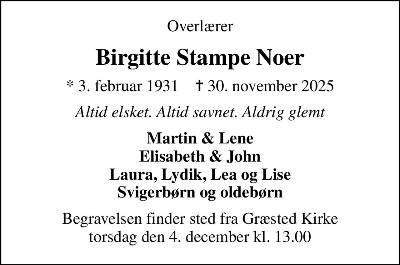 Birgitte Stampe Noer | Danmarks største medie for mindesider og ...