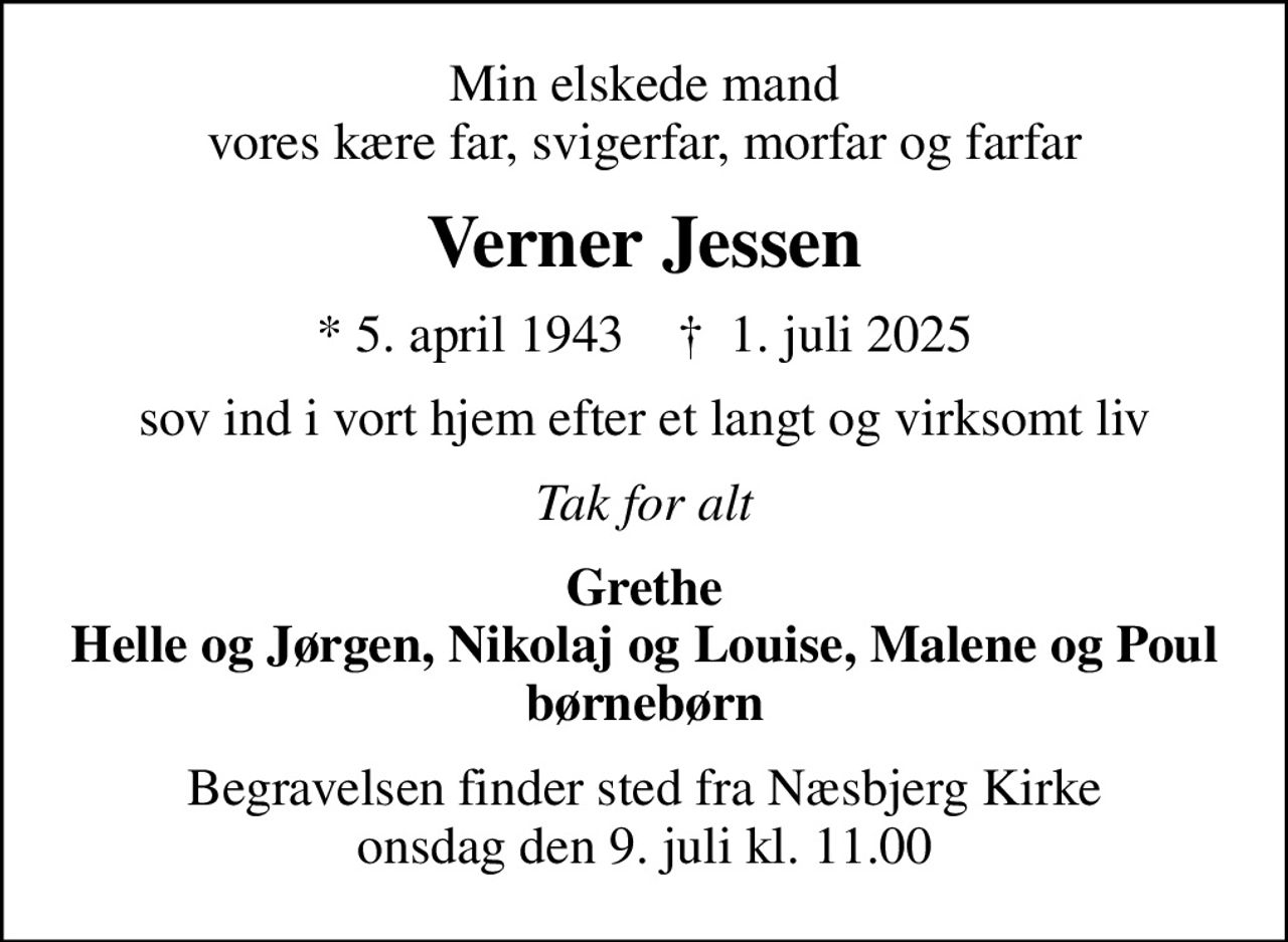 Verner Jessen | Danmarks største medie for mindesider og dødsannoncer