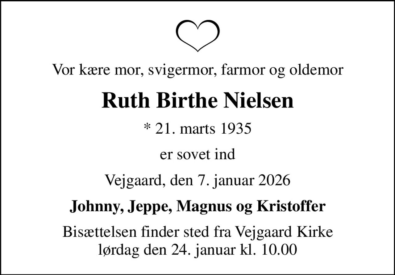 Ruth Birthe Nielsen | Danmarks største medie for mindesider og dødsannoncer