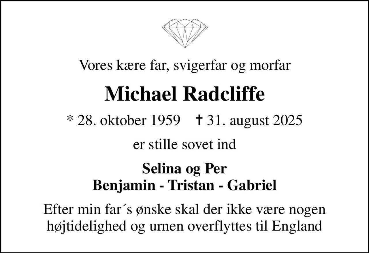 Michael Radcliffe | Danmarks største medie for mindesider og dødsannoncer