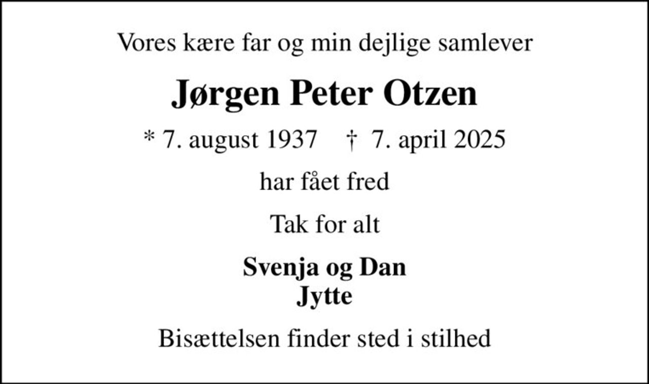 Jørgen Peter Otzen | Danmarks største medie for mindesider og dødsannoncer