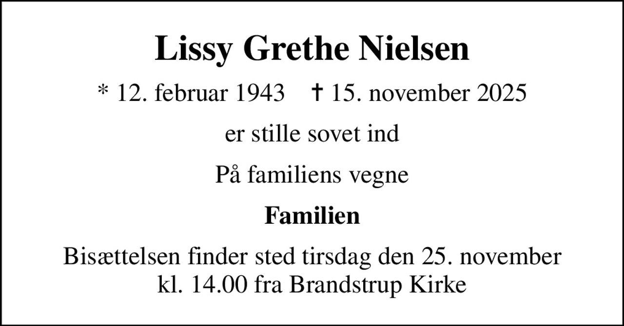 Lissy Grethe Nielsen | Danmarks største medie for mindesider og ...