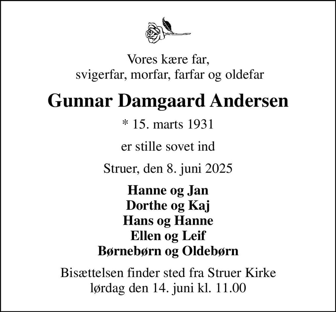 Gunnar Damgaard Andersen | Dødsannoncer i Danmark