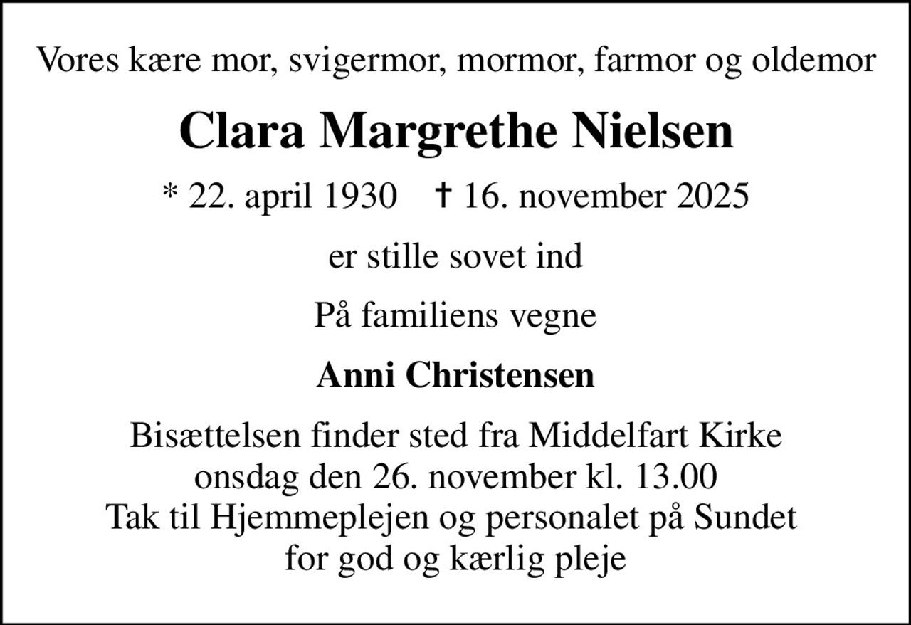 Clara Margrethe Nielsen | Danmarks største medie for mindesider og ...