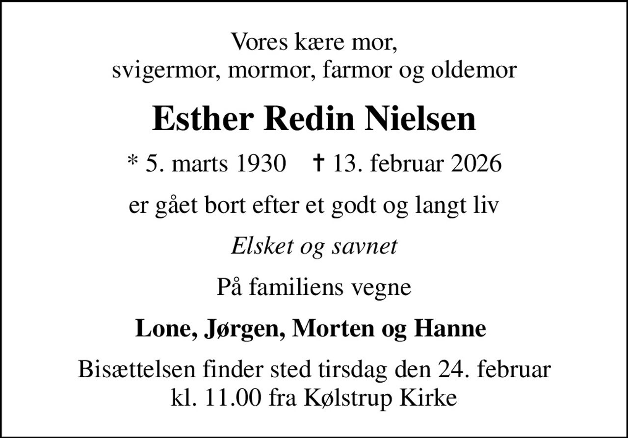 Esther Grethe Redin Nielsen | Danmarks største medie for mindesider og ...