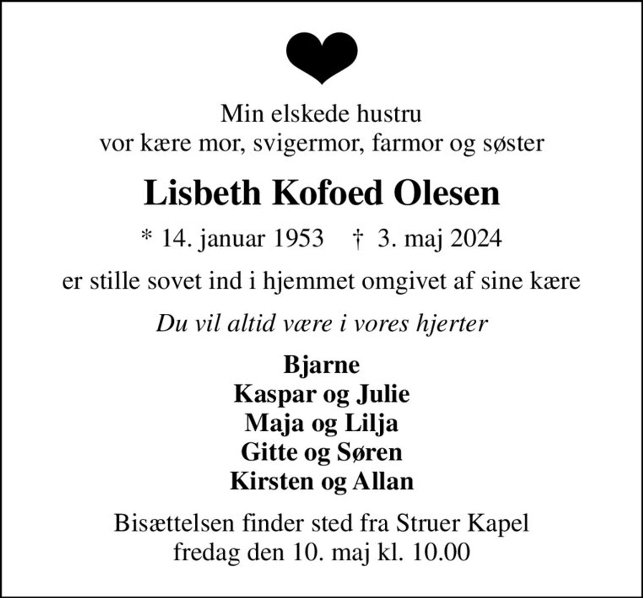 Lisbeth Kofoed Olesen | Danmarks største medie for mindesider og ...