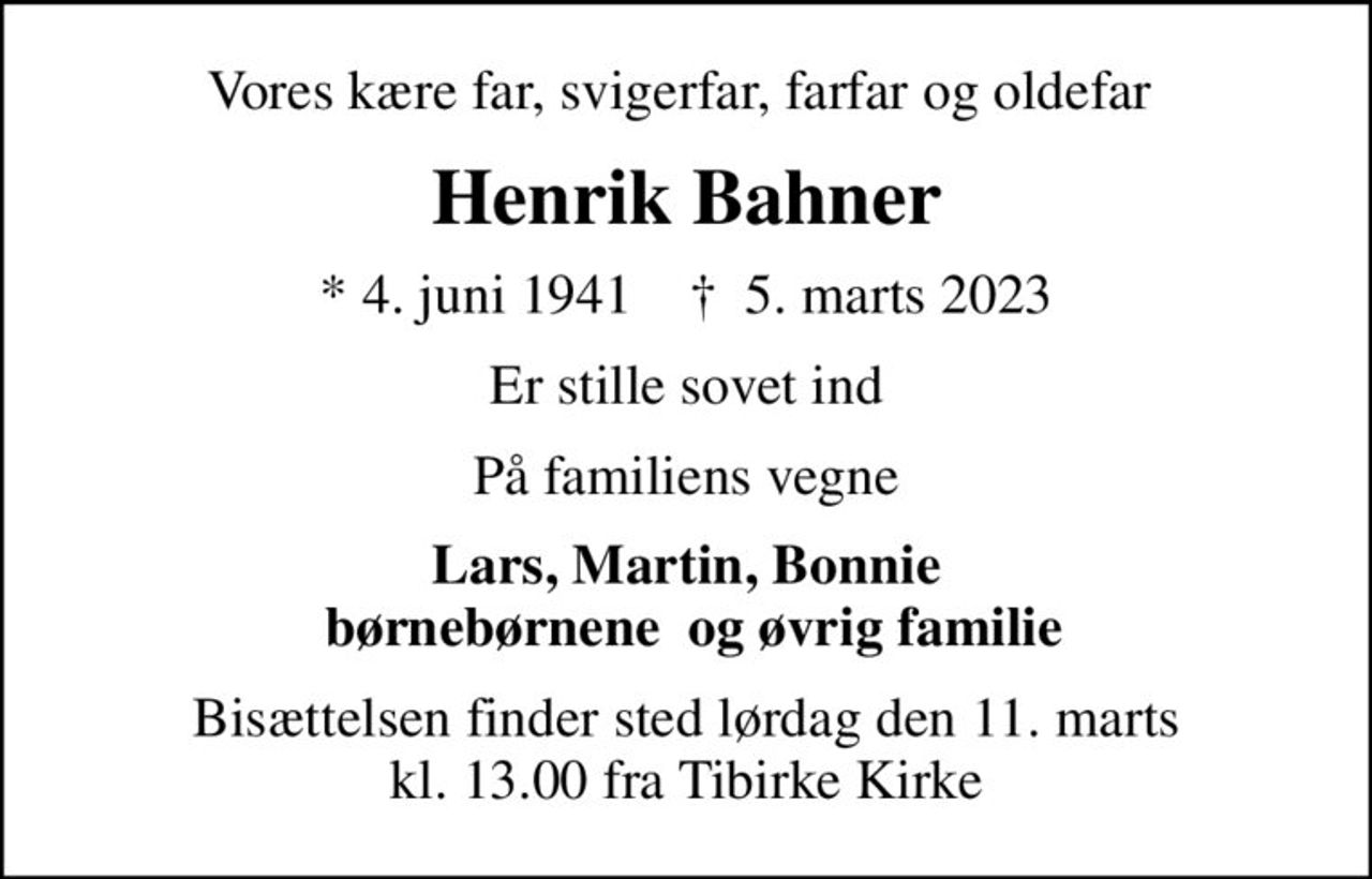 Henrik Bahner | Danmarks største medie for mindesider og dødsannoncer