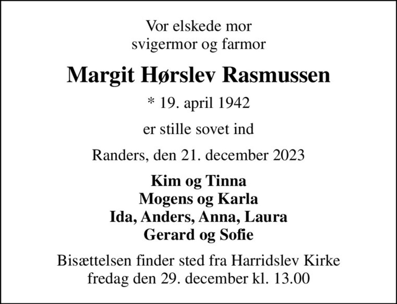 Margit Hørslev Rasmussen | Danmarks største medie for mindesider og ...