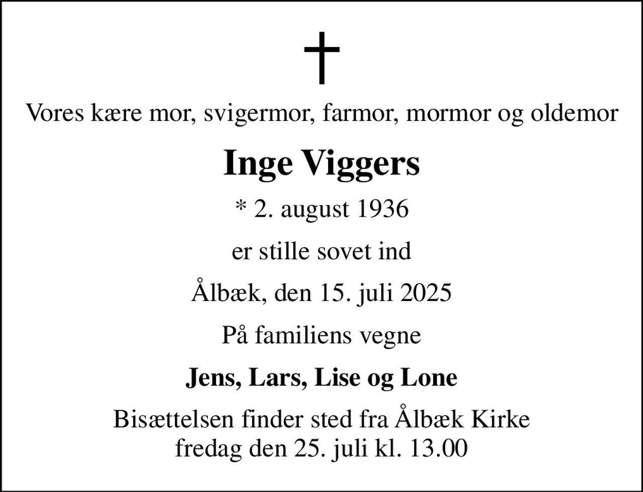 Inge Viggers | Danmarks største medie for mindesider og dødsannoncer