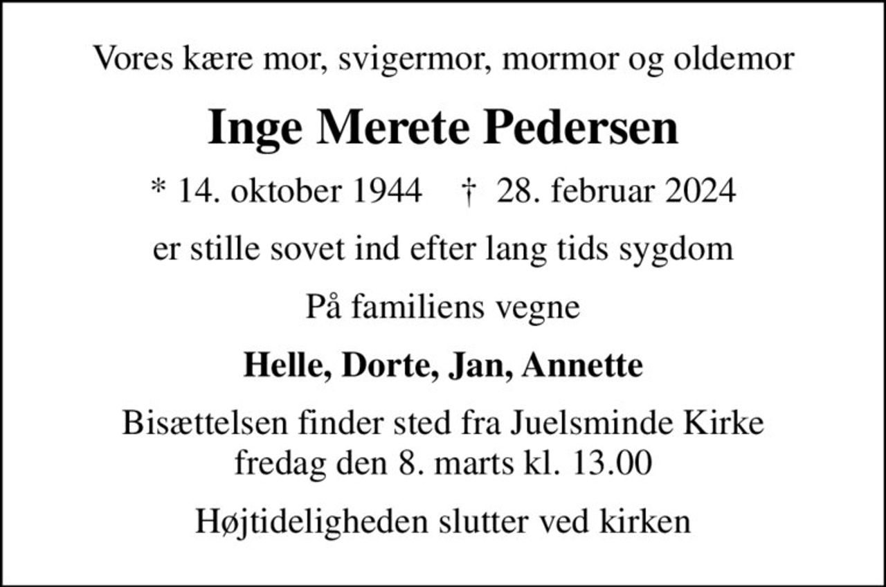 Inge Merete Pedersen | Danmarks største medie for mindesider og ...