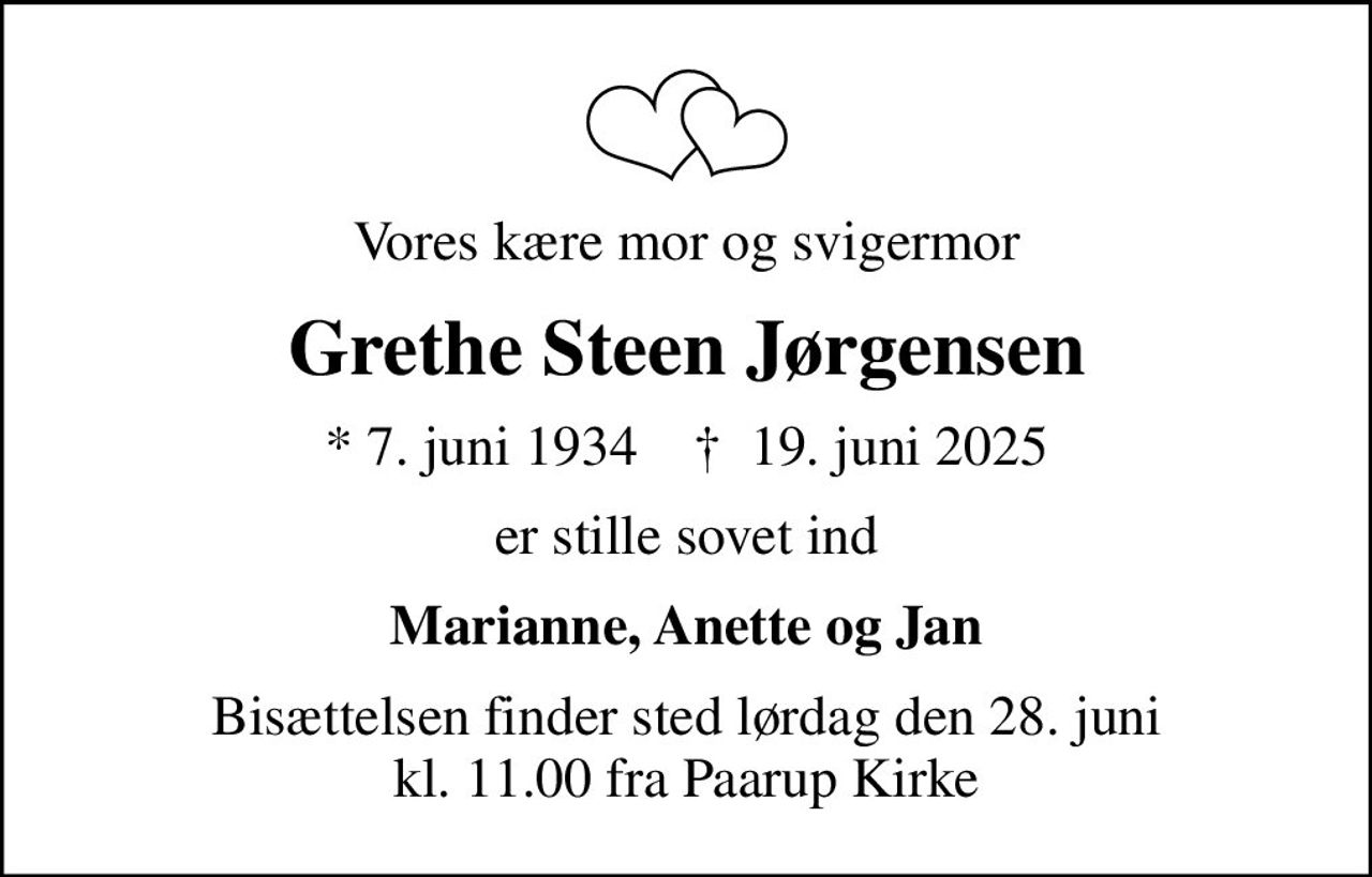 Grethe Steen Jørgensen | Dødsannoncer i Danmark