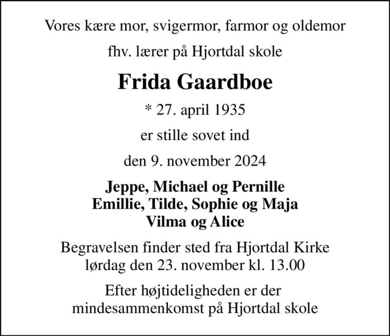 Frida Gaardboe | Dødsannoncer i Danmark