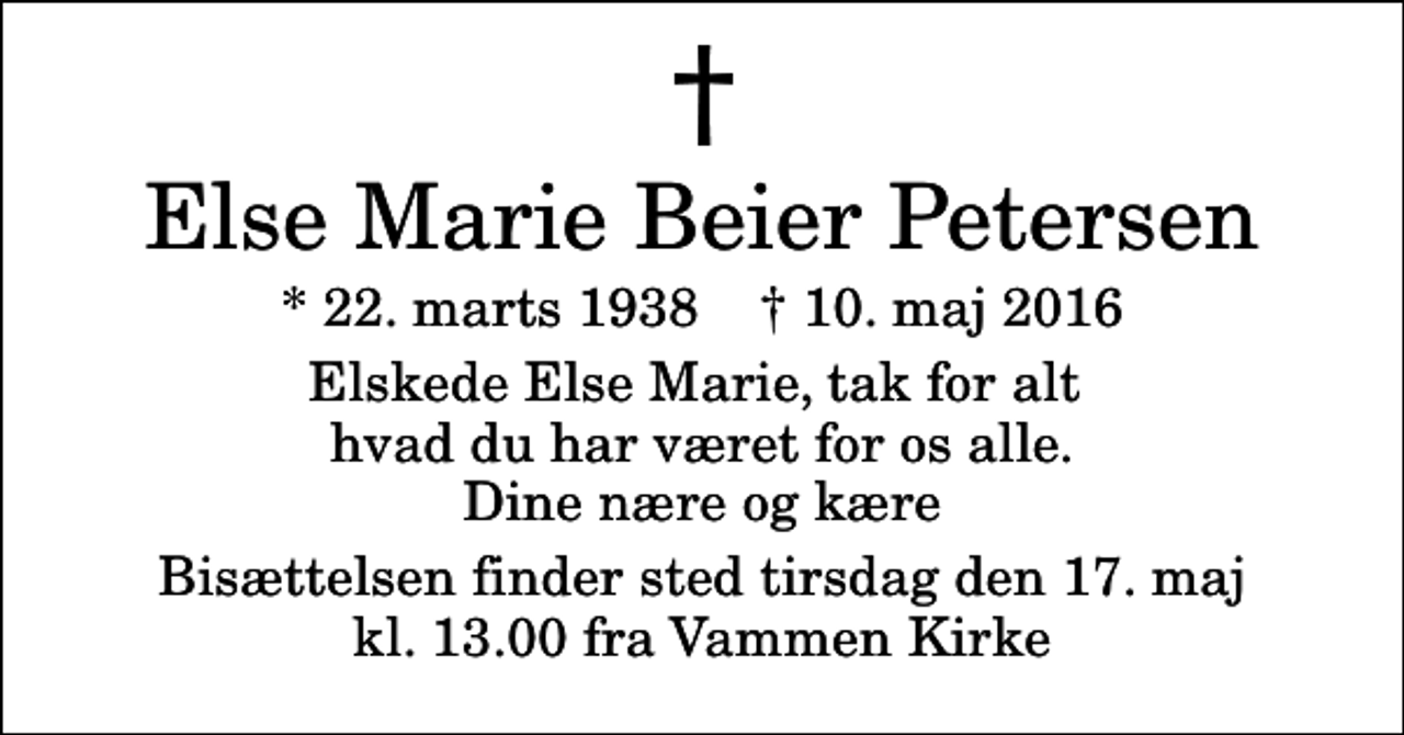 Else Marie Beier Petersen | Dødsannoncer i Danmark