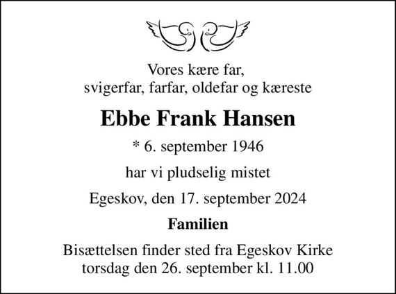 Ebbe Frank Hansen | Dødsannoncer i Danmark