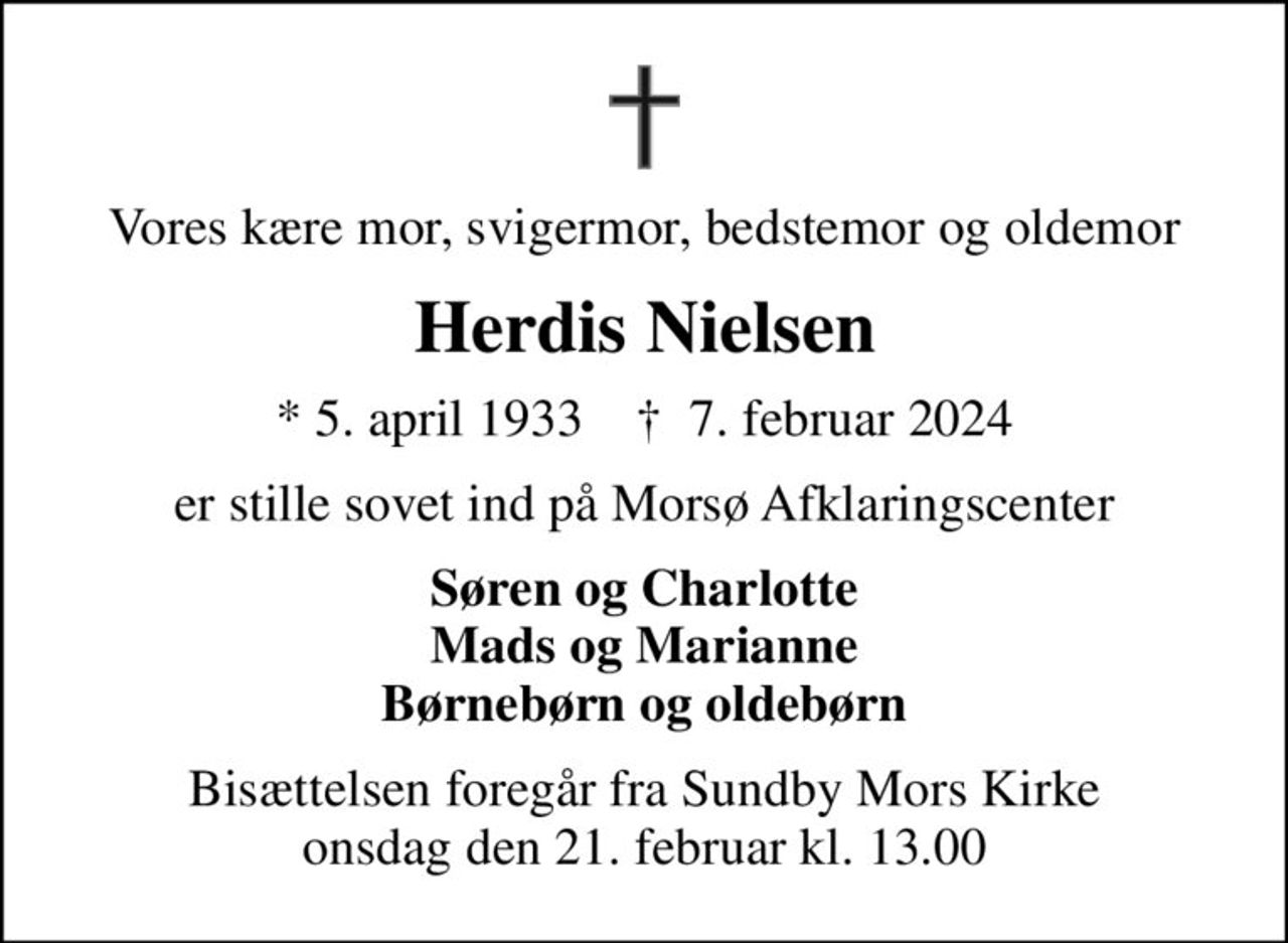 Herdis Nielsen | Dødsannoncer i Danmark